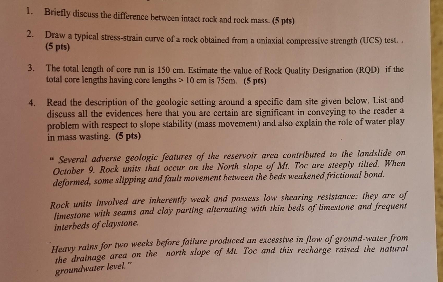 Solved 1. Briefly discuss the difference between intact rock | Chegg.com