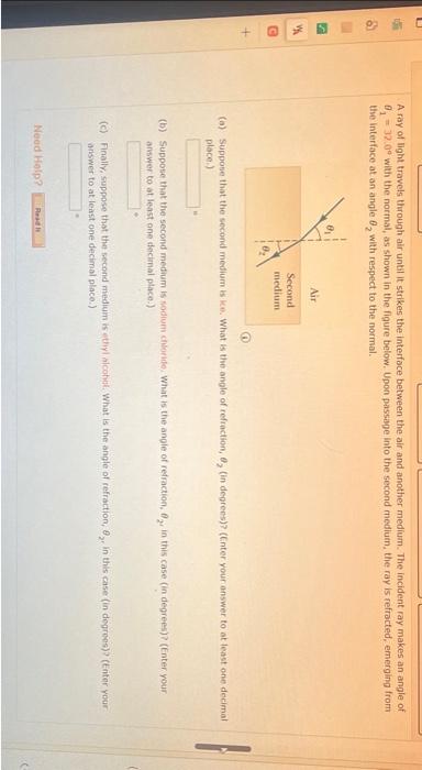 Solved A ray of light travels through air until it strikes | Chegg.com