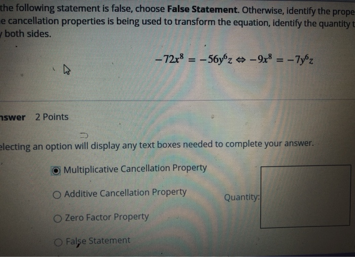 Solved the following statement is false, choose False | Chegg.com