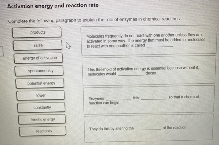 Solved Activation energy and reaction rate Complete the | Chegg.com