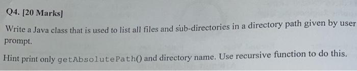 Q4. [20 Marks] Write a Java class that is used to | Chegg.com