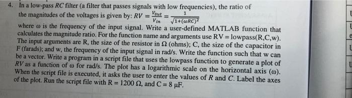 Solved 1 4. In a low-pass RC filter (a filter that passes | Chegg.com