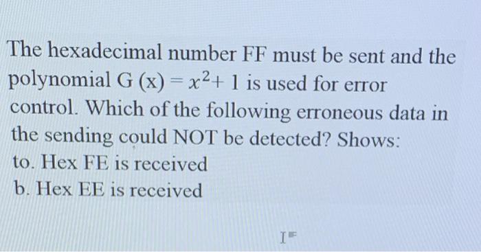 Solved The hexadecimal number FF must be sent and the | Chegg.com