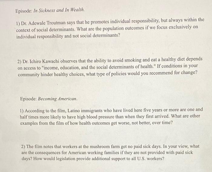 Solved Episode: In Sickness and In Wealth. 1) Dr. Adewale | Chegg.com