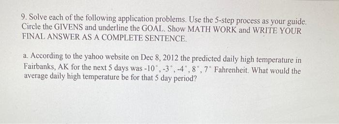 Solved 9. Solve each of the following application problems. | Chegg.com