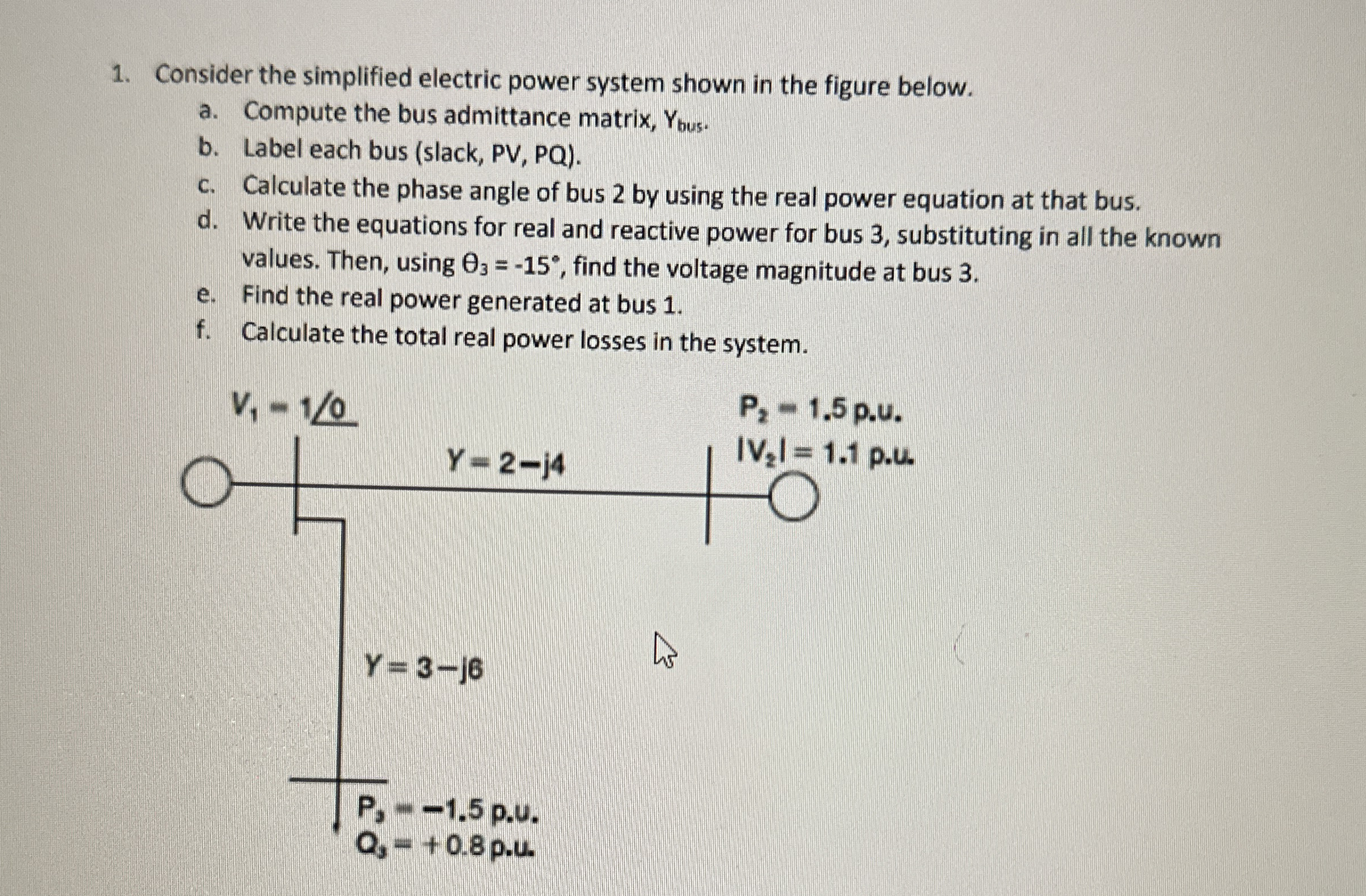 Solved Consider the simplified electric power system shown | Chegg.com