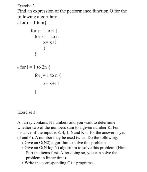 Solved Exercise 2: Find an expression of the performance | Chegg.com