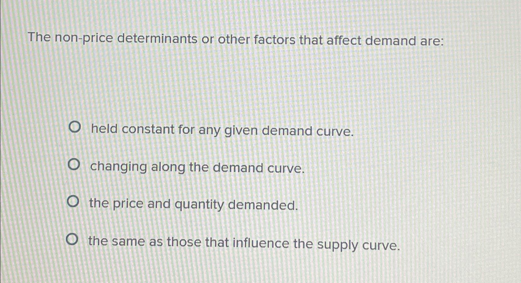 Solved The non-price determinants or other factors that | Chegg.com