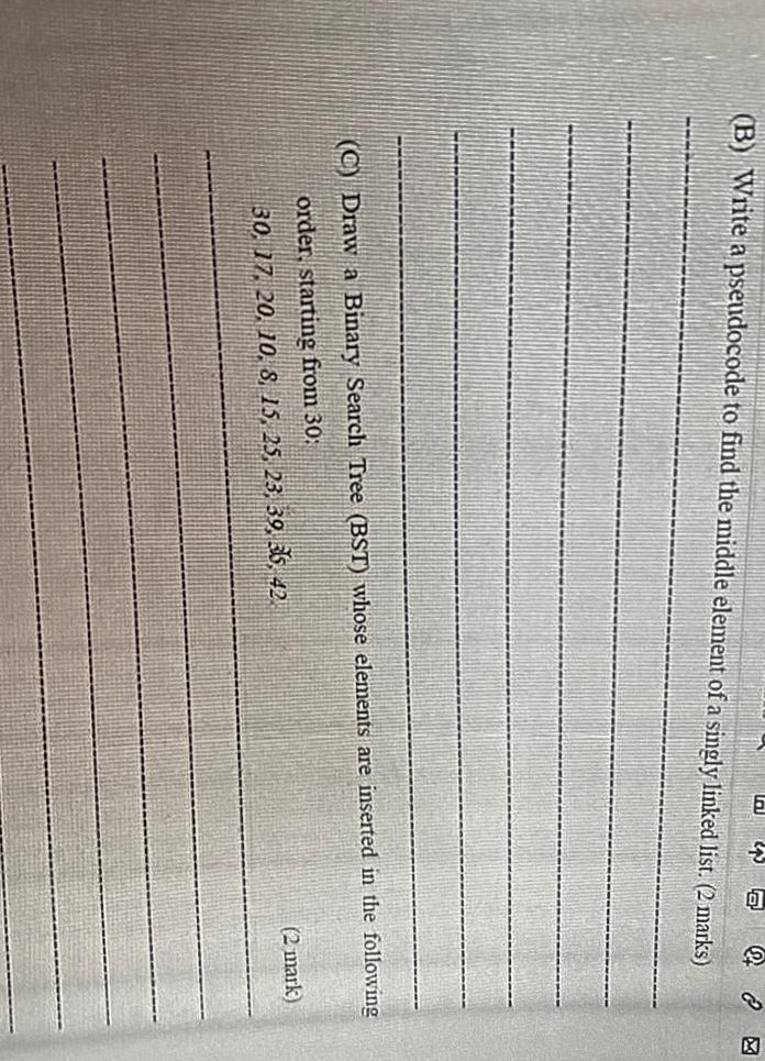 Solved (B) ﻿Write a pseudocode to find the middle element of | Chegg.com