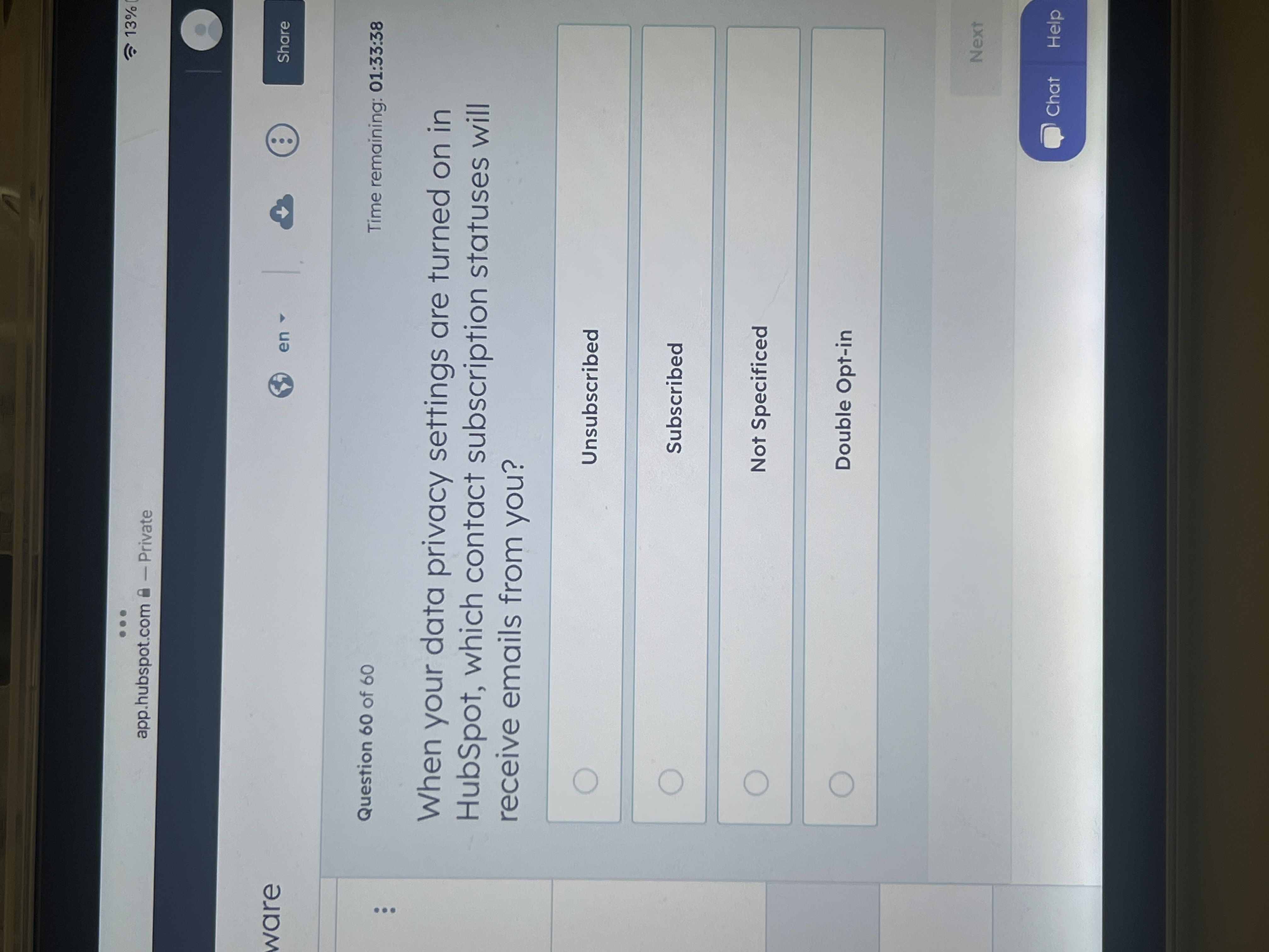 Solved Question 60 ﻿of 60Time remaining: 01:33:38When your | Chegg.com