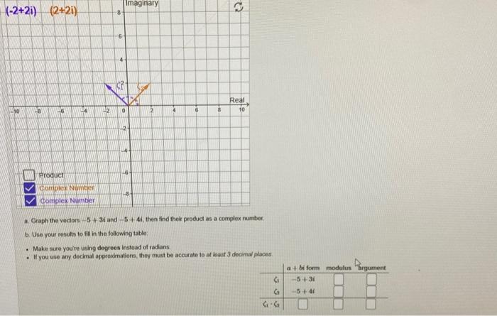 Solved a. Graph the veclors −5+3i and −5+4i, then find their | Chegg.com