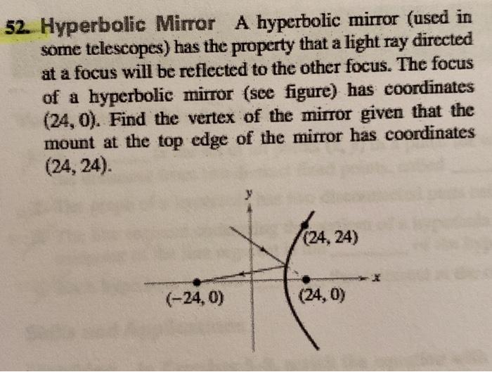 Solved 52. Hyperbolic Mirror A hyperbolic mirror (used in | Chegg.com