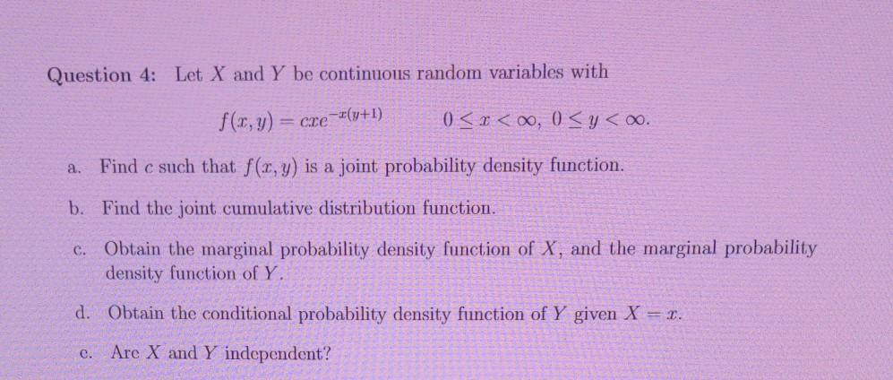 Solved Question 4 Let X And Y Be Continuous Random
