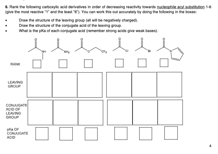 Solved 6. ﻿Rank the following carboxylic acid derivatives in | Chegg.com