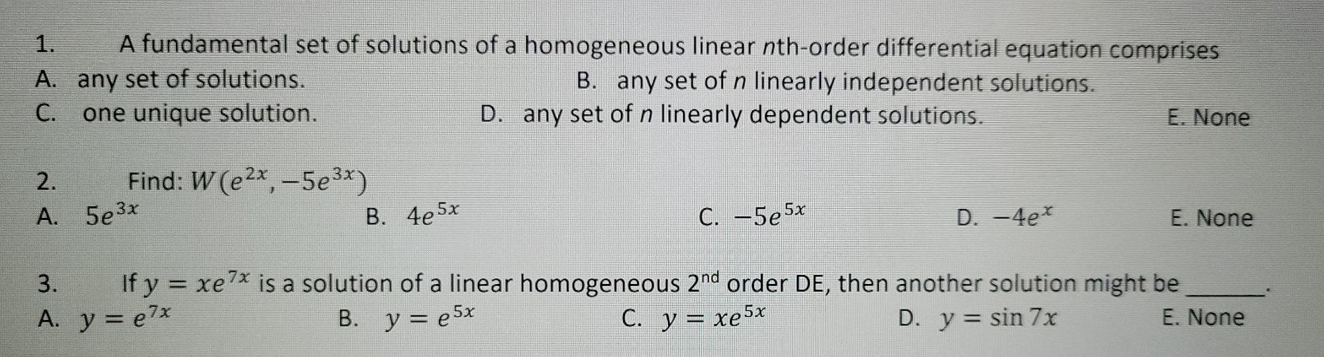 Solved A fundamental set of solutions of a homogeneous | Chegg.com
