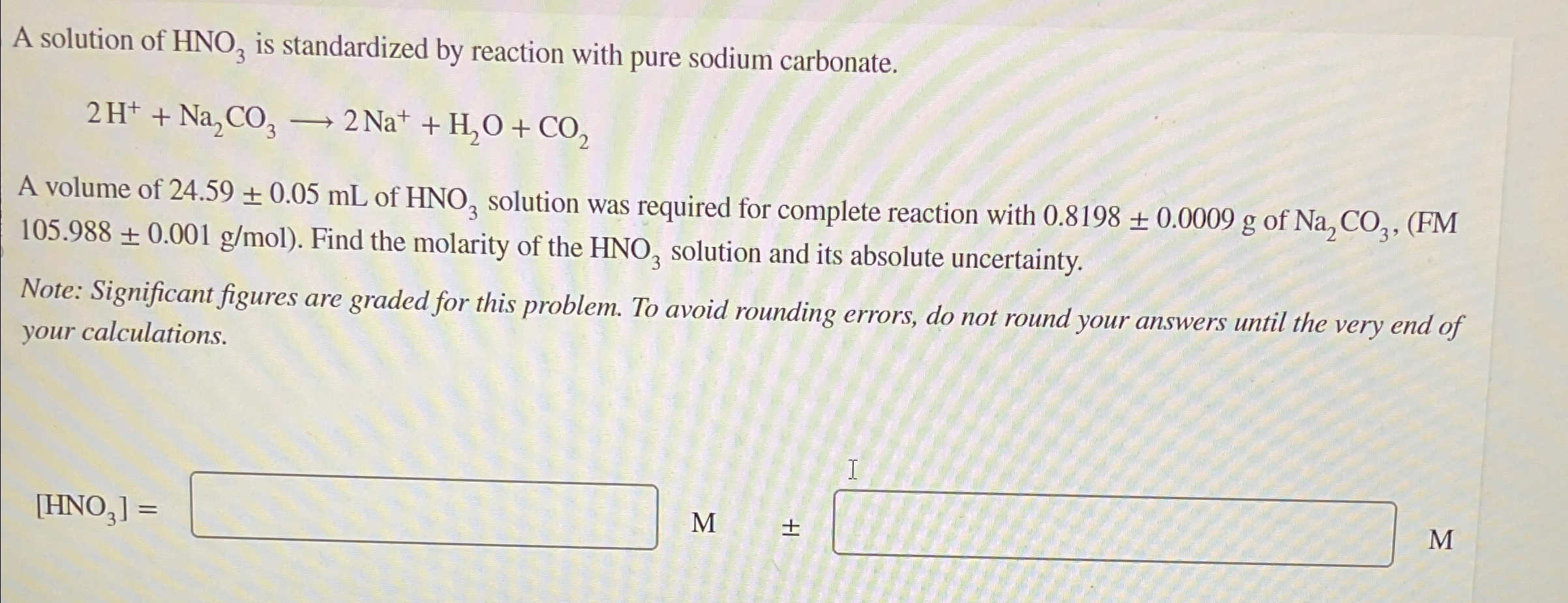 Solved A solution of HNO3 ﻿is standardized by reaction with | Chegg.com
