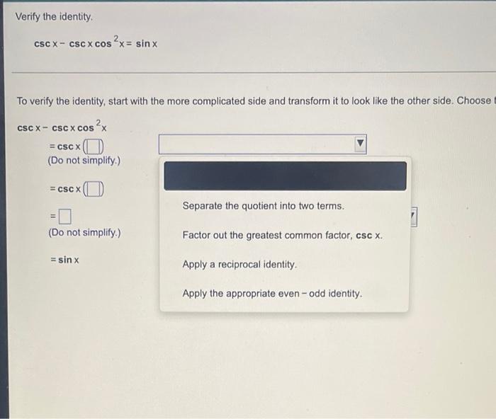 Solved his questor Verify the identity CHCX - CSCX COS X | Chegg.com