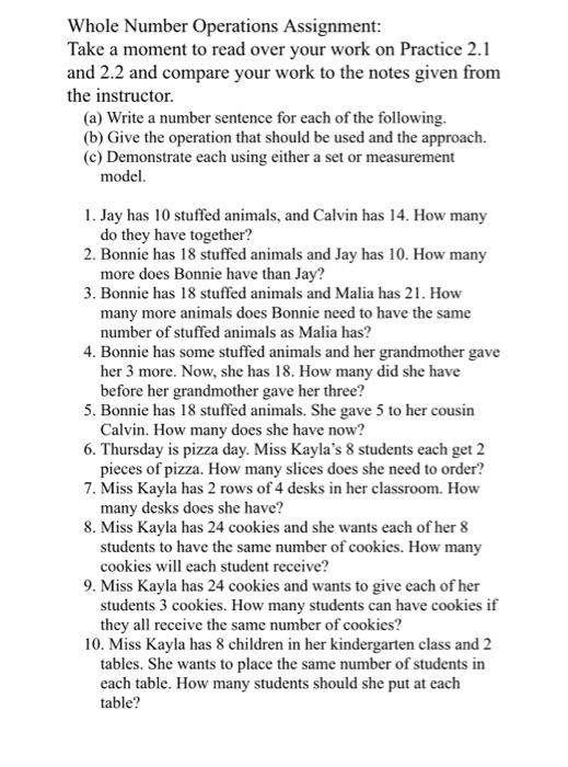 Solved Whole Number Operations Assignment: Take a moment to | Chegg.com