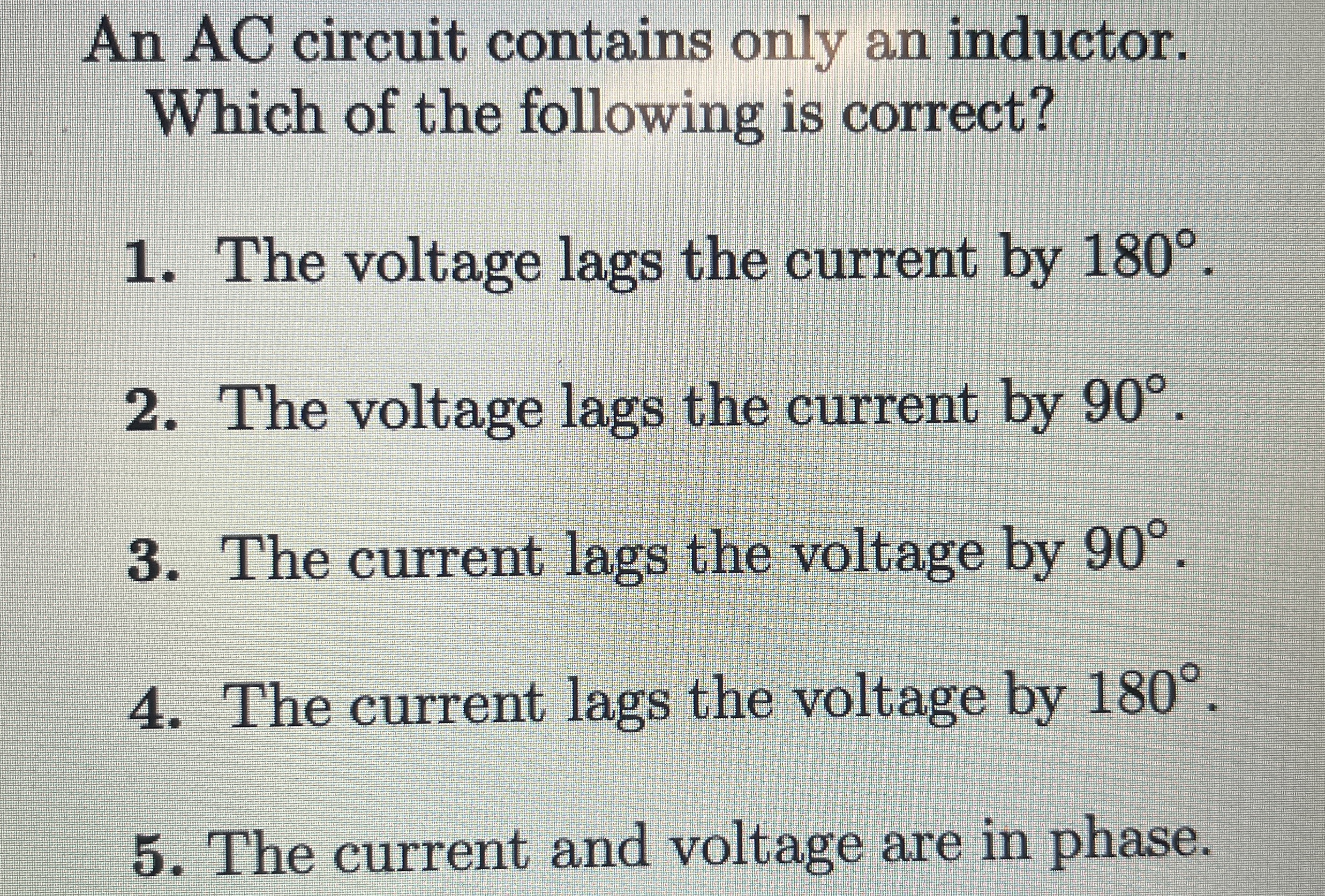 Solved An Ac Circuit Contains Only An Inductor Which Of The