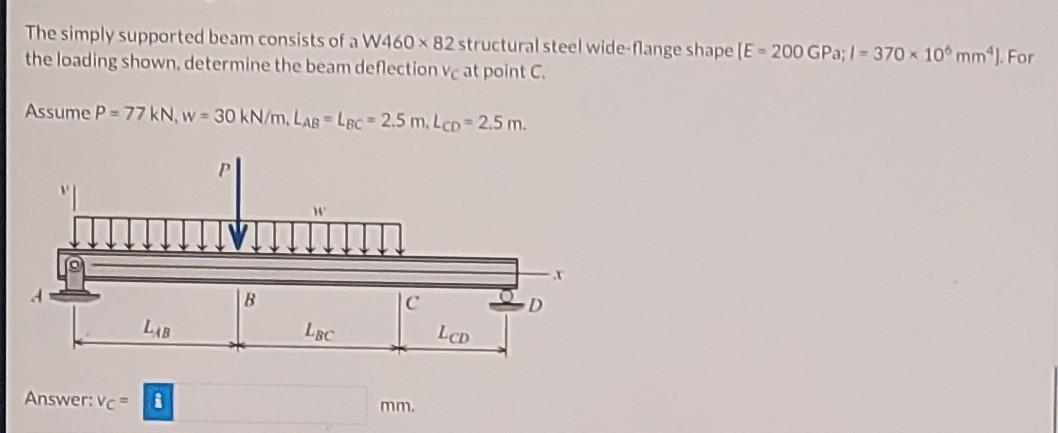 Solved The simply supported beam consists of a W460 x 82 | Chegg.com