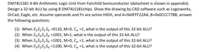 Solved DM74LS181 4-Bit Arithmetic Logic Unit from Fairchild | Chegg.com