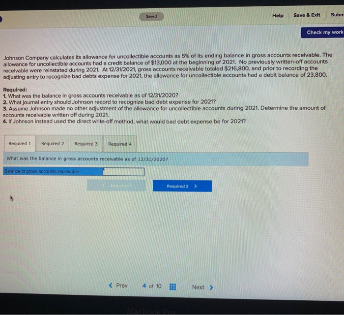 Solved Seved Help Subm Save & Exit Check my work Johnson | Chegg.com