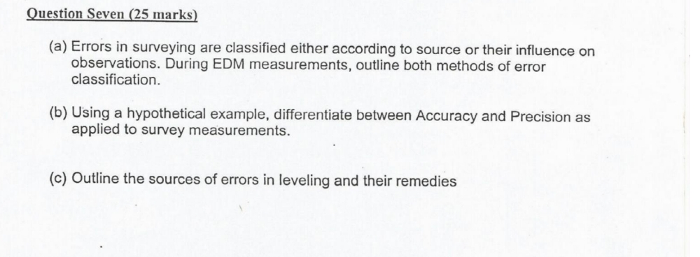 Solved Question Seven ( 25 ﻿marks)(a) ﻿Errors in surveying | Chegg.com