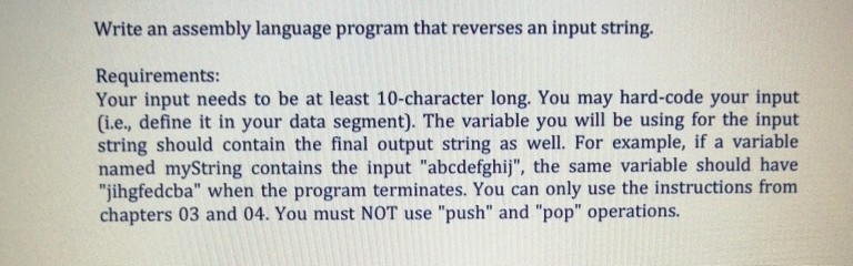 Solved Write An Assembly Language Program That Reverses An 9881