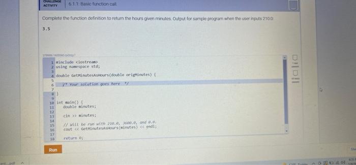 Solved CHALL ACTIVITY 6.11 Basic function call Complete the | Chegg.com