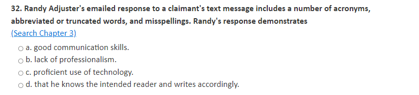 Solved Randy Adjuster's emailed response to a claimant's | Chegg.com