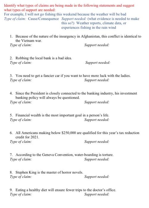 Solved Identify what types of claims are being made in the | Chegg.com