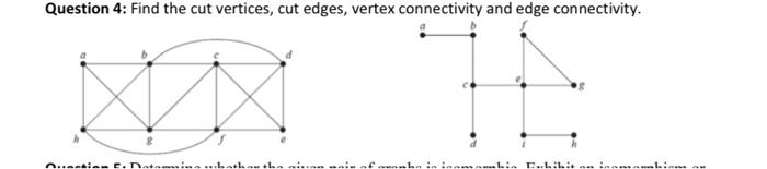 Solved Question 4: Find the cut vertices, cut edges, vertex | Chegg.com