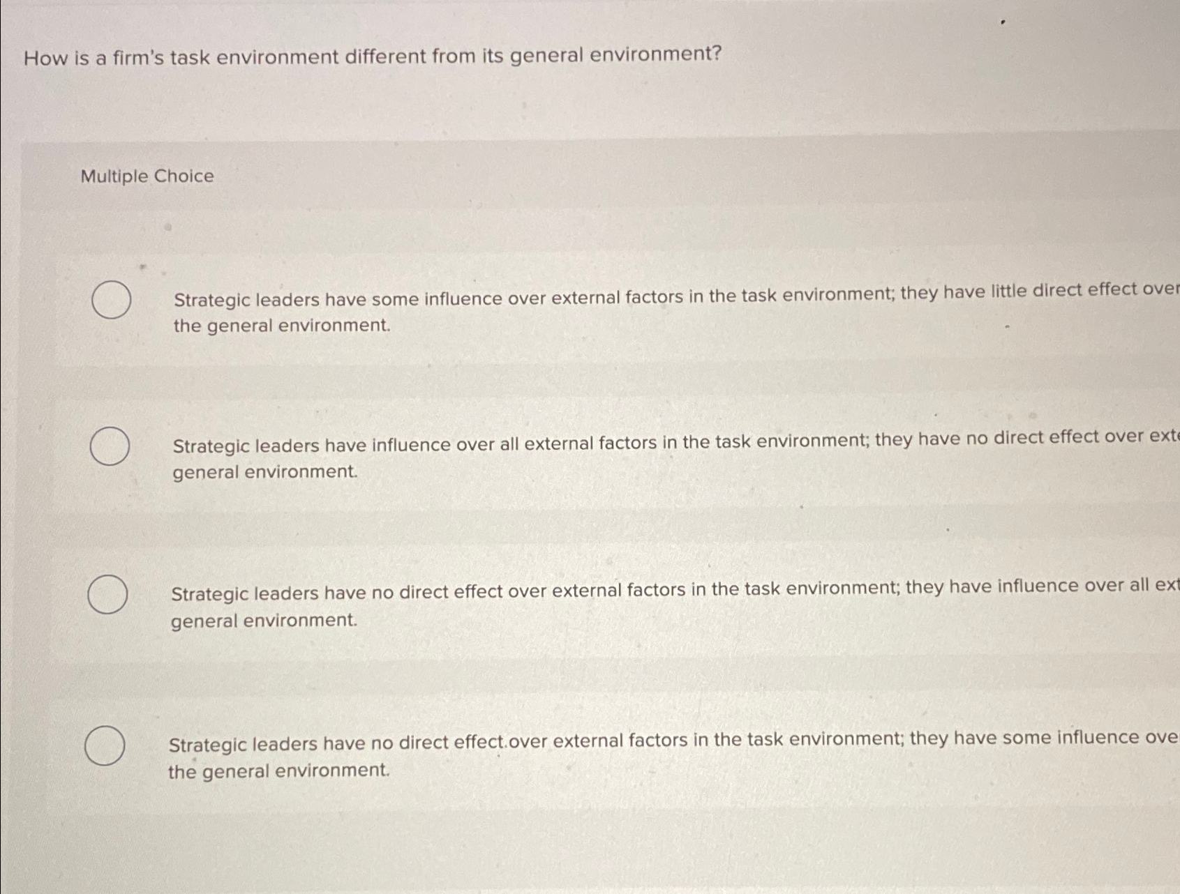 Solved How is a firm's task environment different from its | Chegg.com