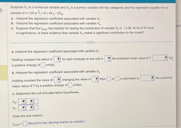 Solved Suppose X1 is a numerical variable and X2 is a dummy | Chegg.com