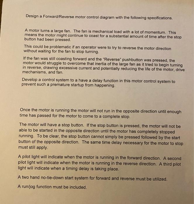 Solved Design a Forward/Reverse motor control diagram with | Chegg.com