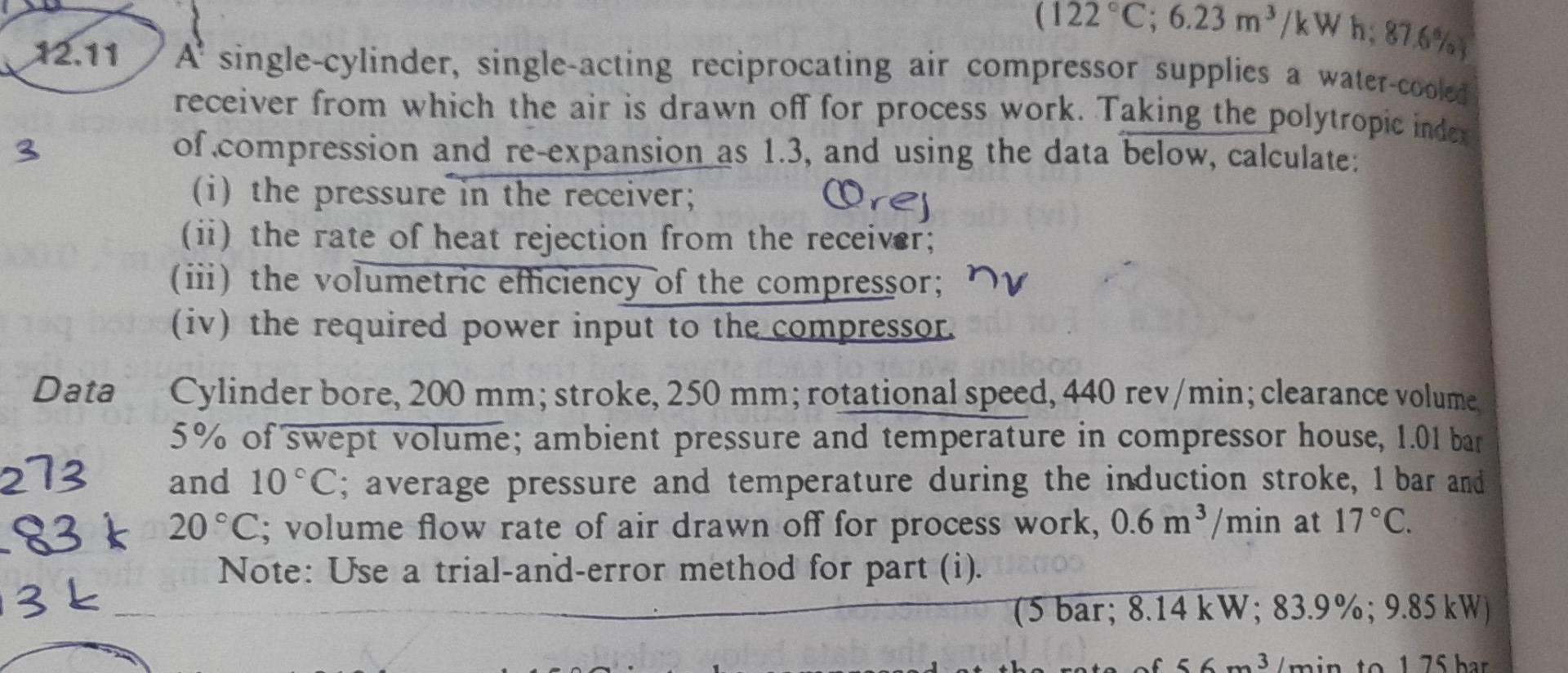 Solved 1 A single-cylinder, single-acting reciprocating air | Chegg.com