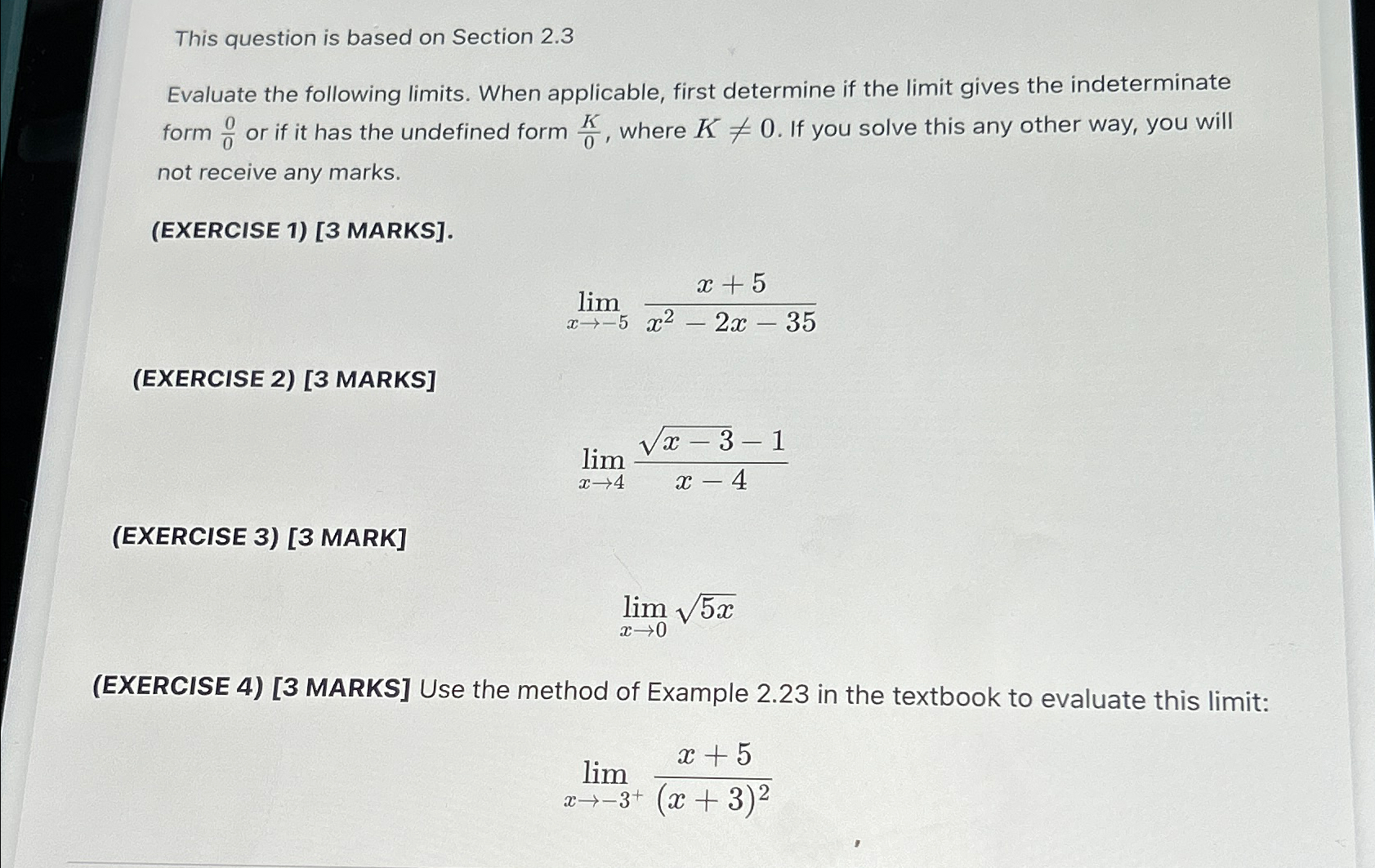 Solved This question is based on Section 2.3Evaluate the | Chegg.com