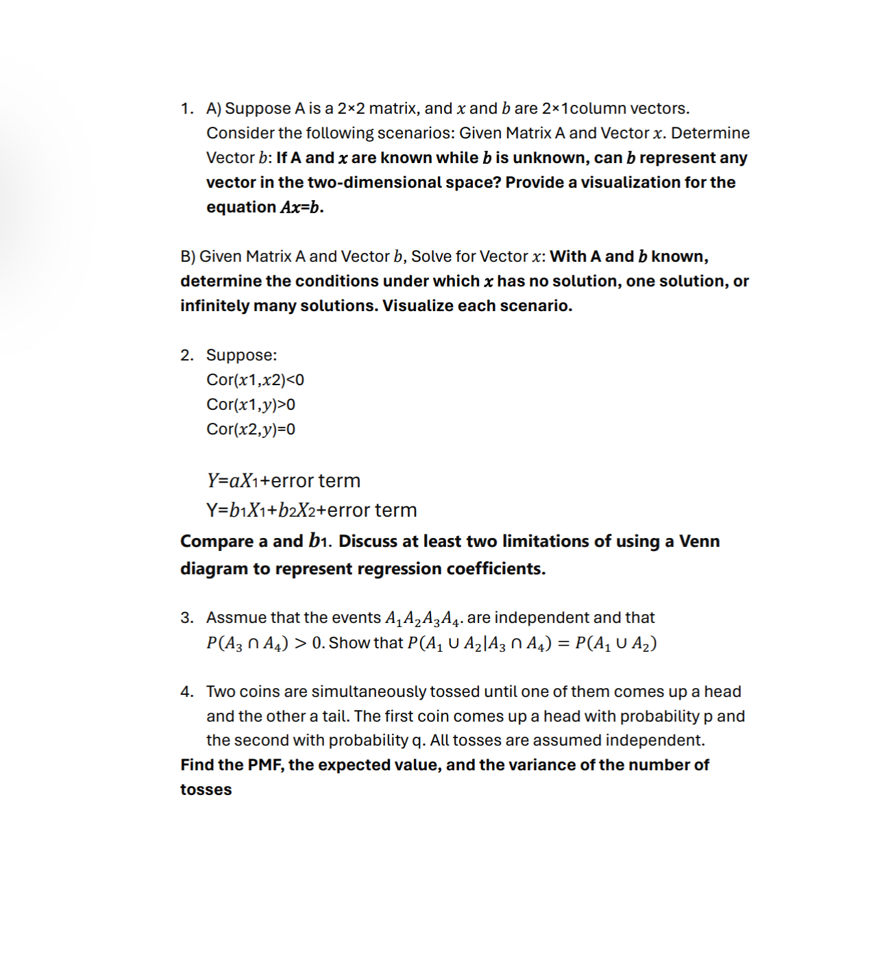 Solved A) ﻿Suppose A ﻿is a 2×2 ﻿matrix, and x ﻿and b ﻿are | Chegg.com