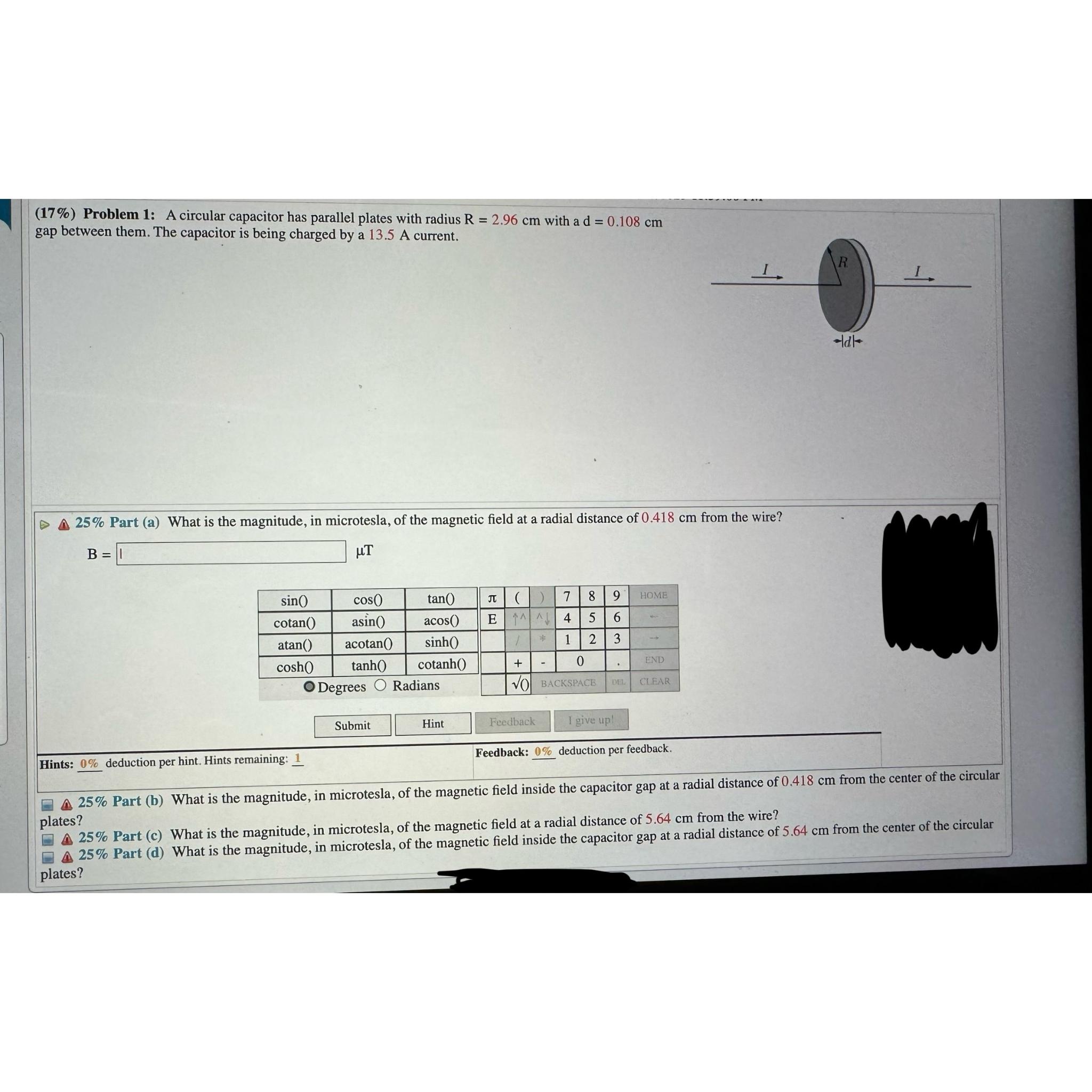 Solved (17%) ﻿Problem 1: A circular capacitor has parallel | Chegg.com