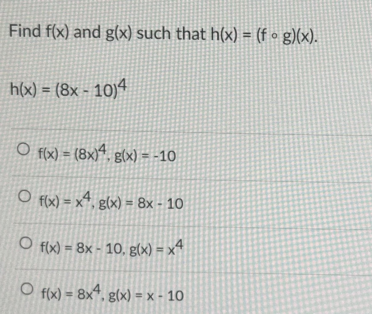 Solved Find f(x) ﻿and g(x) ﻿such that | Chegg.com