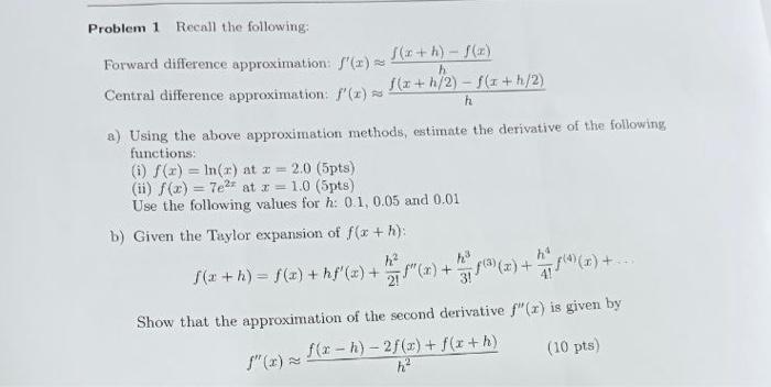 Solved Problem 1 Recall the following: Forward difference | Chegg.com