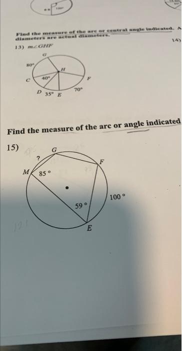 Find the measure of the arc or angle indicated 1 | Chegg.com
