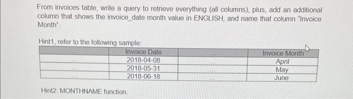 Solved From invoices table, write a query to retrieve | Chegg.com