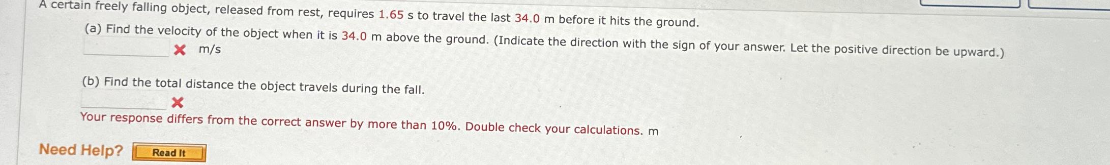 Solved A certain freely falling object, released from rest, | Chegg.com
