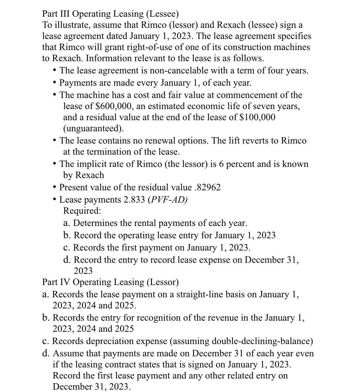 Solved Part III ﻿Operating Leasing (Lessee)To illustrate, | Chegg.com