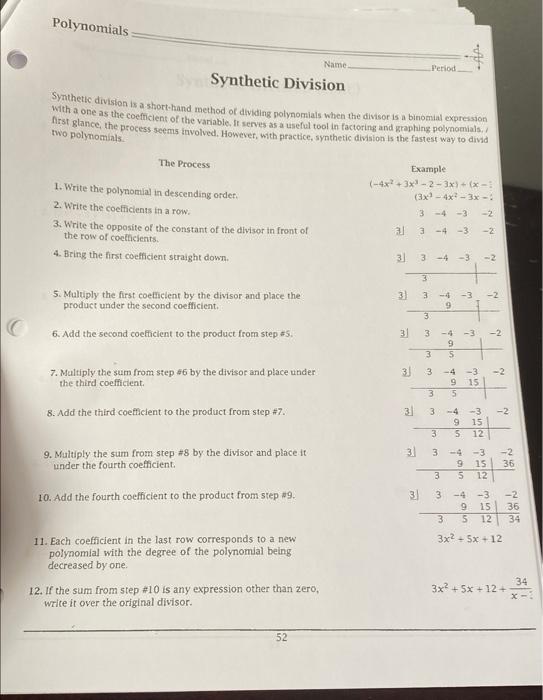 Solved Syzthetic division is a shorthand method of dividing | Chegg.com