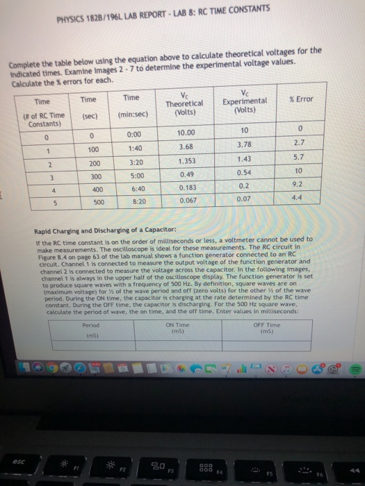 PHYSICS 182B/196L. LAB REPORT - LAB 8: RC TIME | Chegg.com