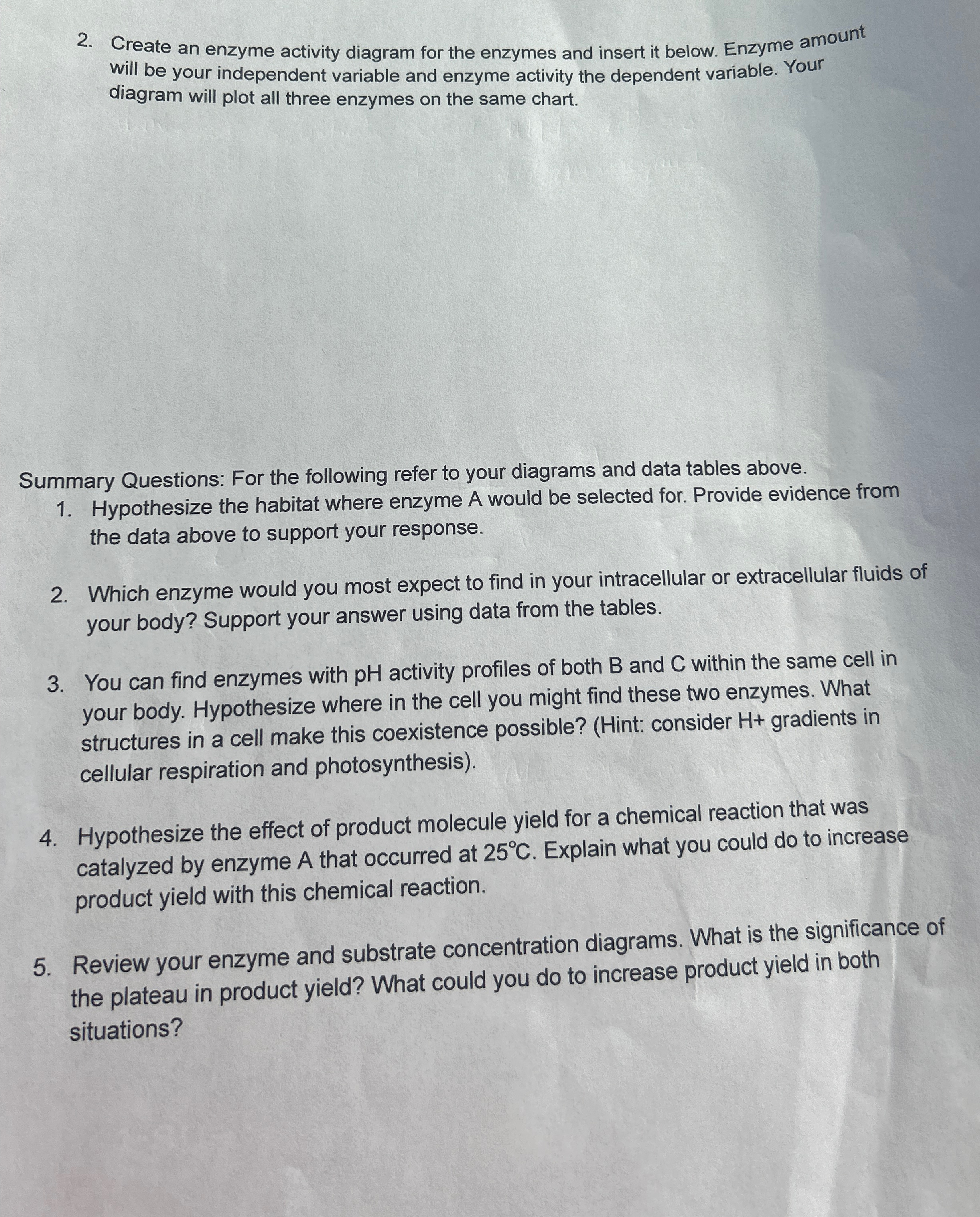 Solved Create an enzyme activity diagram for the enzymes and | Chegg.com