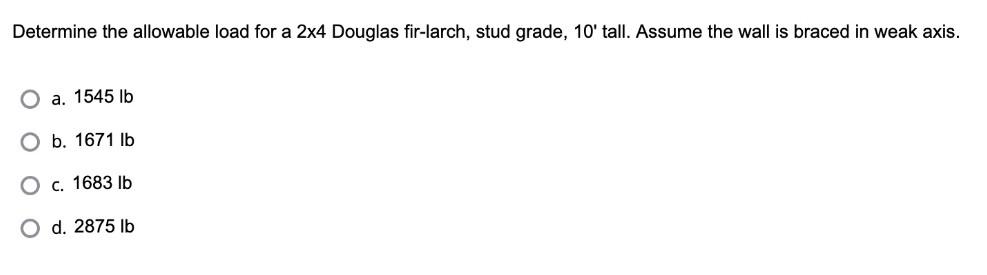 Solved Determine the allowable load for a 2x4 Douglas | Chegg.com
