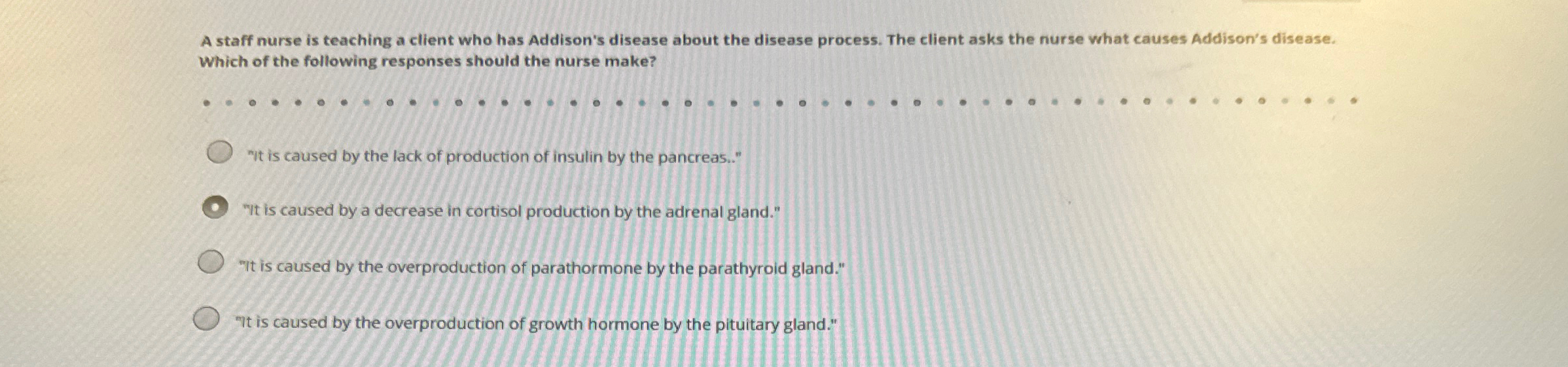 Solved A staff nurse is teaching a client who has Addison's | Chegg.com